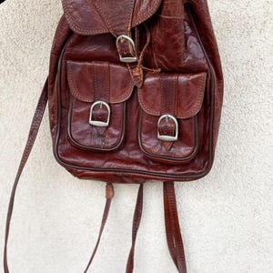 Vintage 90’s Brown Leather Backpack - Etsy