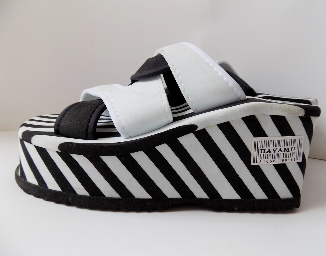 00's Style Black & White Stripes Platform Vegan Beach - Etsy