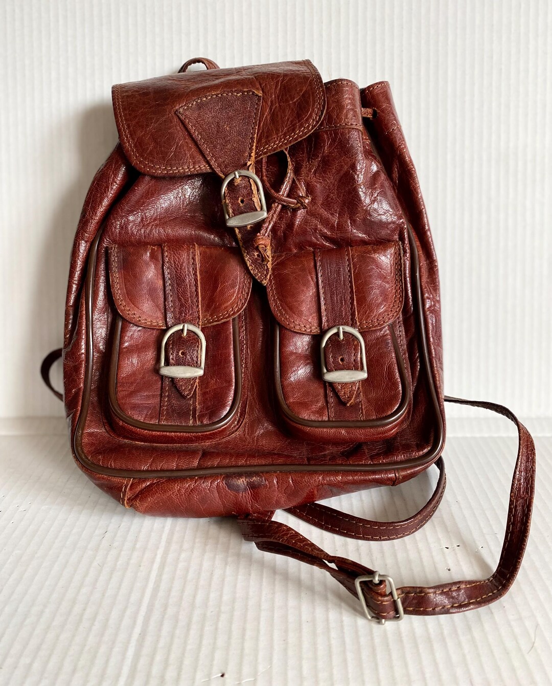 Vintage 90’s Brown Leather Backpack - Etsy