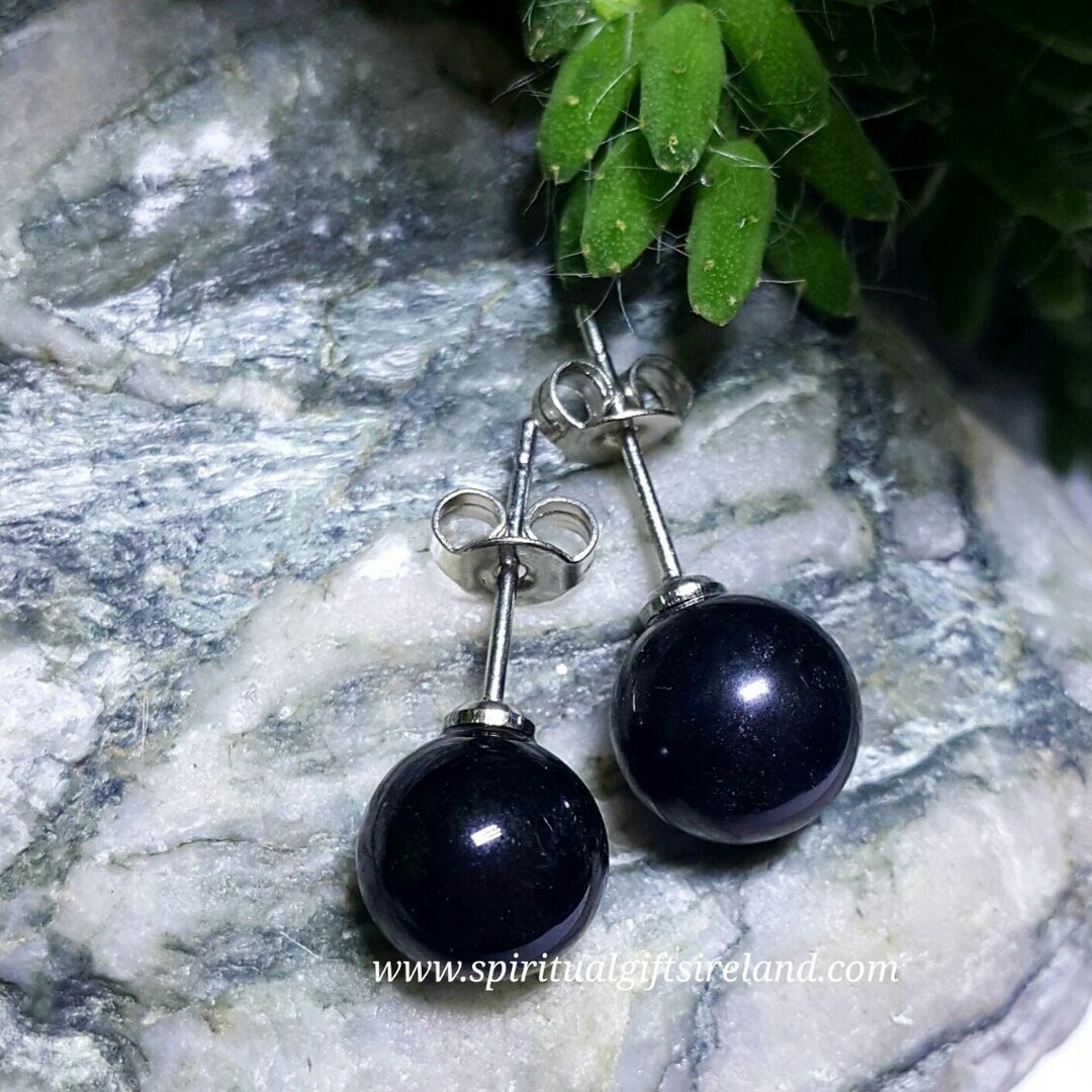 Black Obsidian Stud Earrings - Black Stone 925 Studs Sterling Silver ...