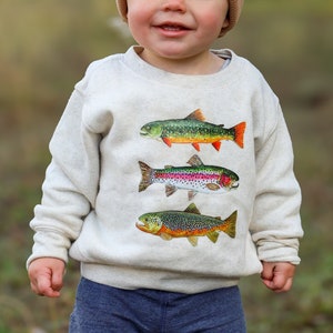 Toddler Trout Crewneck Sweatshirt Children s Fish Shirt Gender Neutral Children s Clothing Kids Fishing Shirt Kids Nature Clothing Etsy