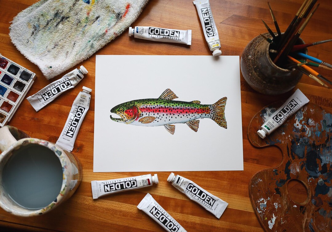 Rainbow Trout Print | Rainbow Trout Painting | Rainbow Trout Art ...