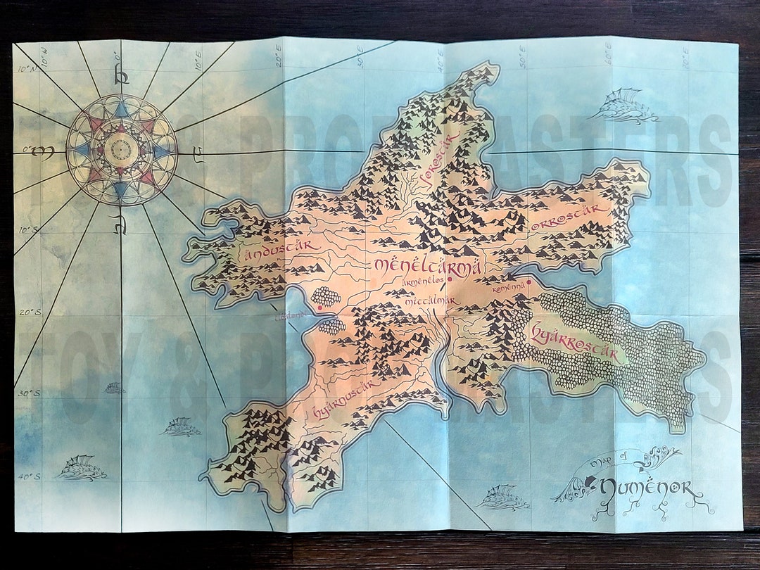 NUMENOR Map Middle Earth Lord of the Rings Fellowship Replica Prop Wall ...