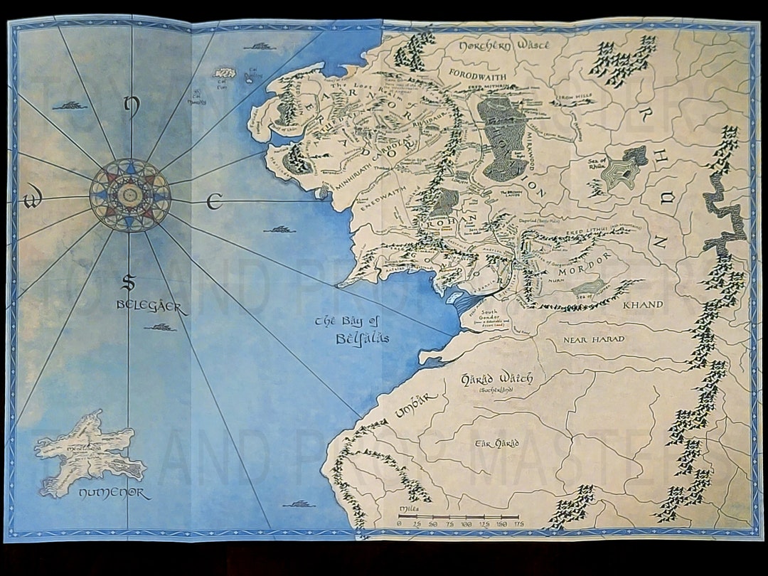 JRR Tolkien Middle Earth Map Print Lord of the Rings Fellowship Replica ...