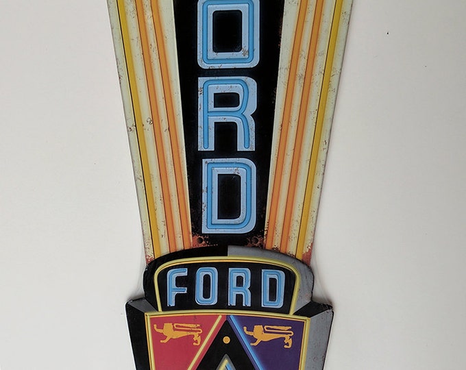 1930's Vintage Like Ford Dealer Vertical Embossed Tin Sign Gas and Oil ...