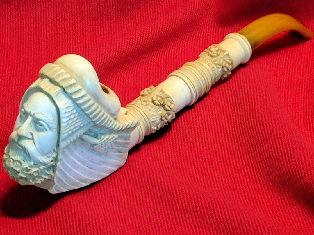 Hand Carved in Turkey Fishermans Face Meerschaum Meer Pipe Churchwarden ...