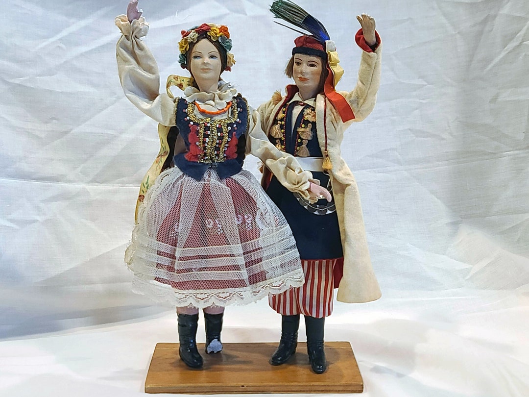 1950s RARE Antique Polish Papier Mache Couple Doll Krakowianka Woman ...