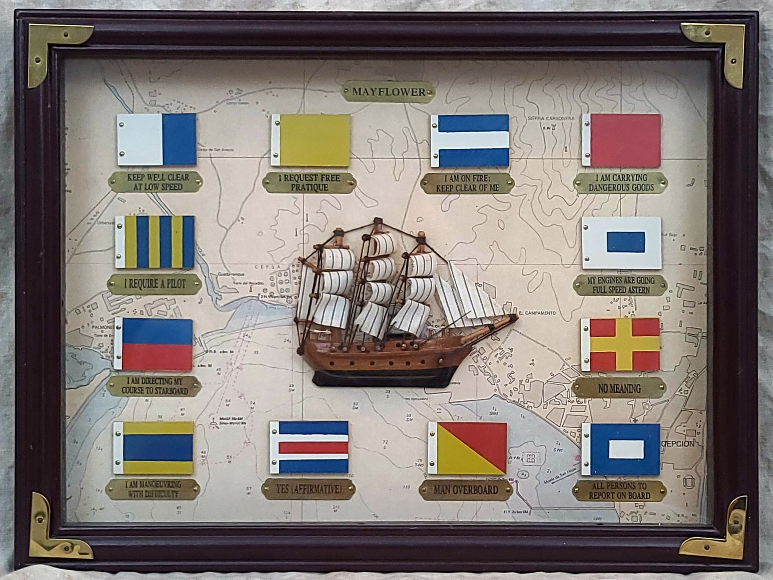 Vintage Mayflower Maritime Shadowbox Nautical Shadow Box Beach Flags ...