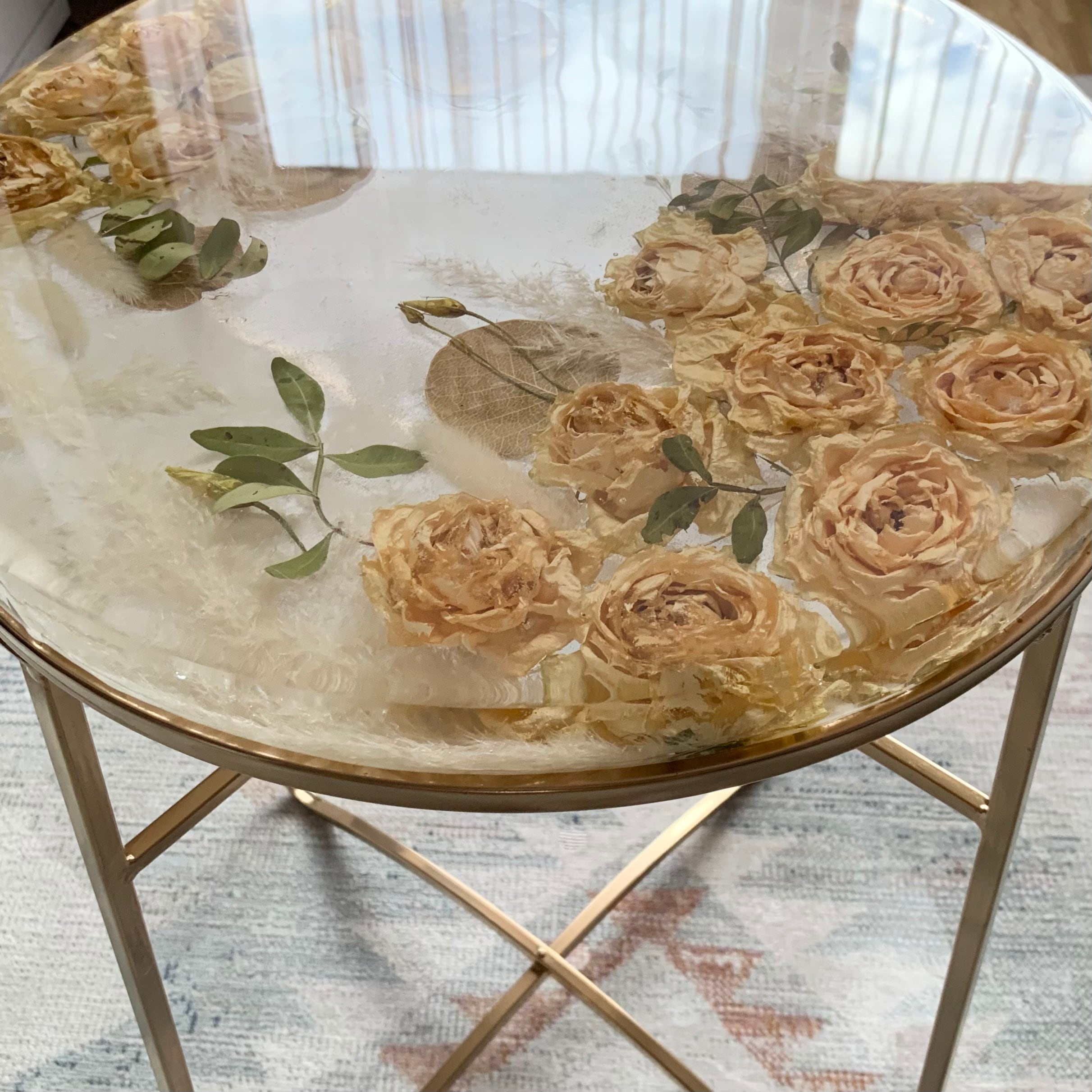 Bohemian Roses Floral Resin Coffee Table With Gold Metal - Etsy
