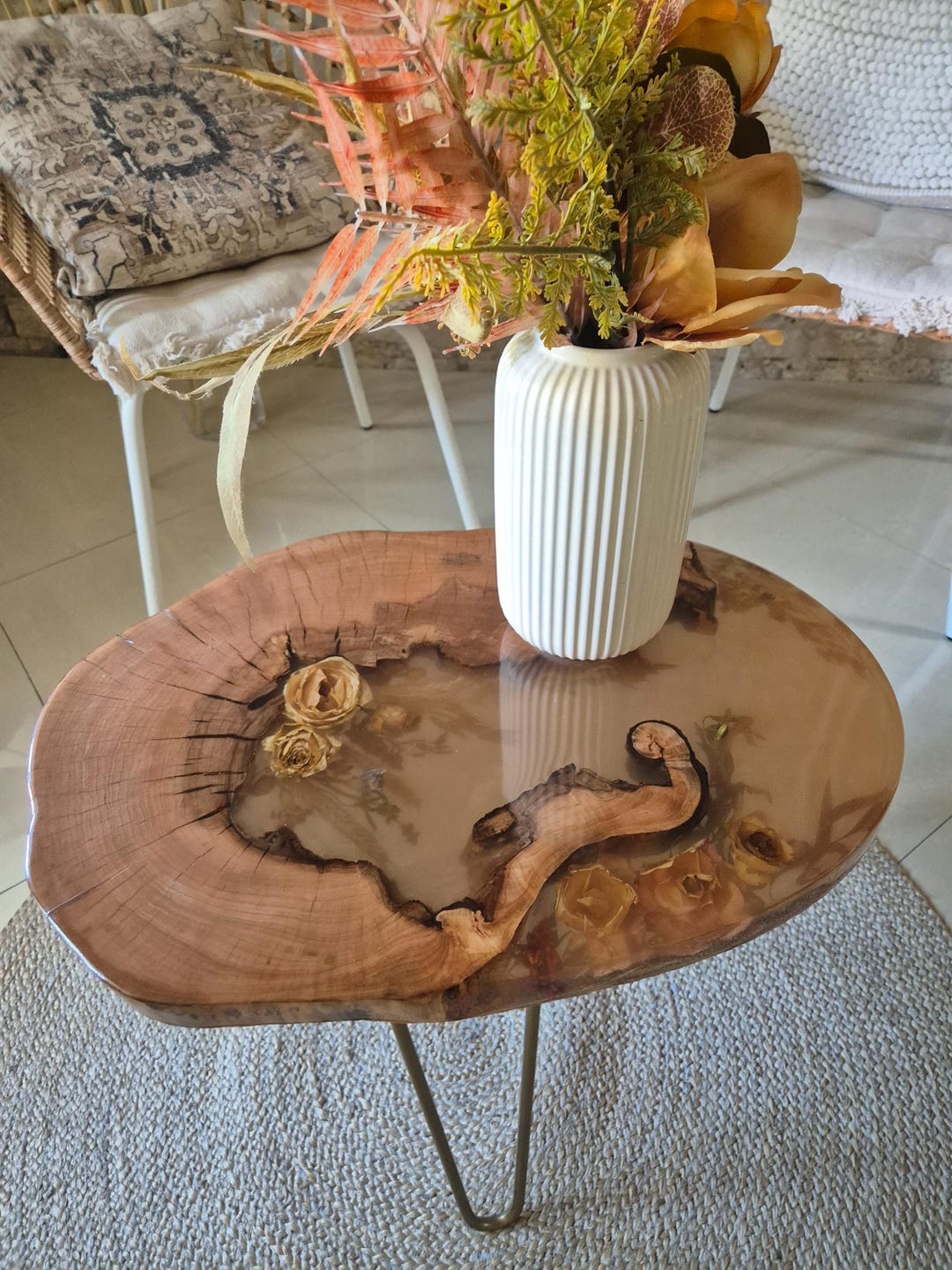 Sepia - Resin and Maple Wood Coffee Table With White Harpin Legs - Etsy