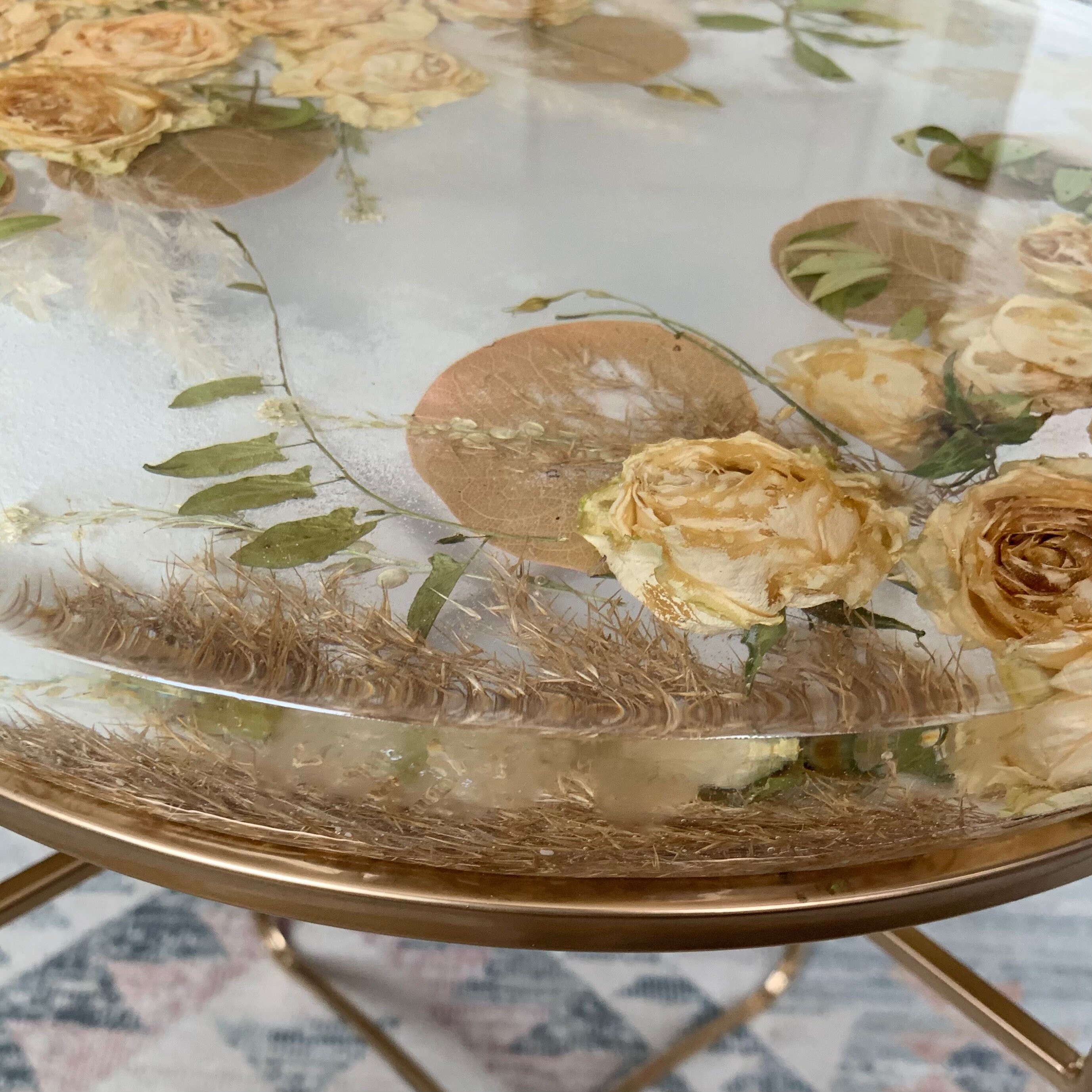Bohemian Roses Floral Resin Coffee Table With Gold Metal - Etsy