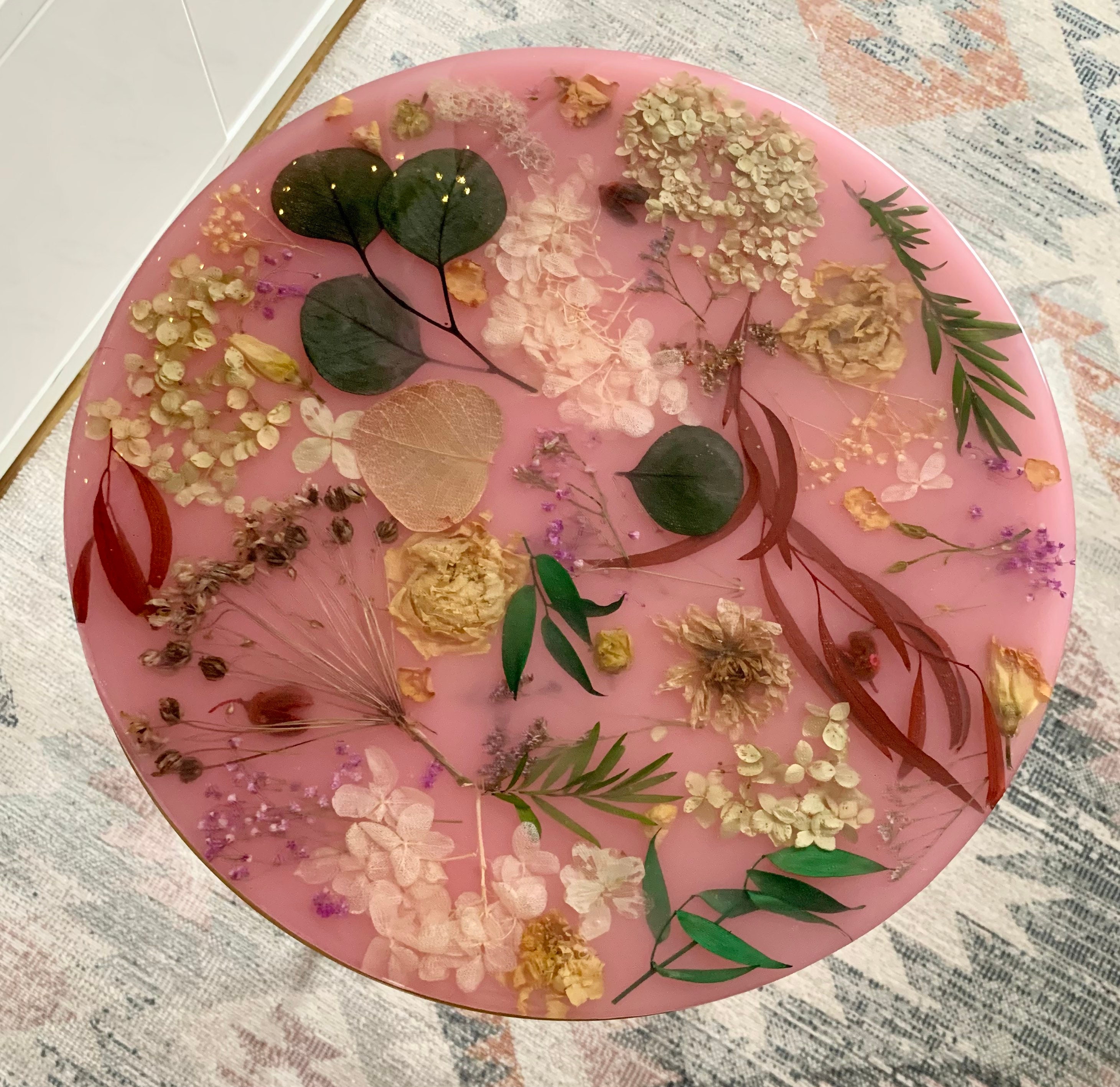 Pink Floral Resin Coffee Table With Gold Metal Legs - Etsy