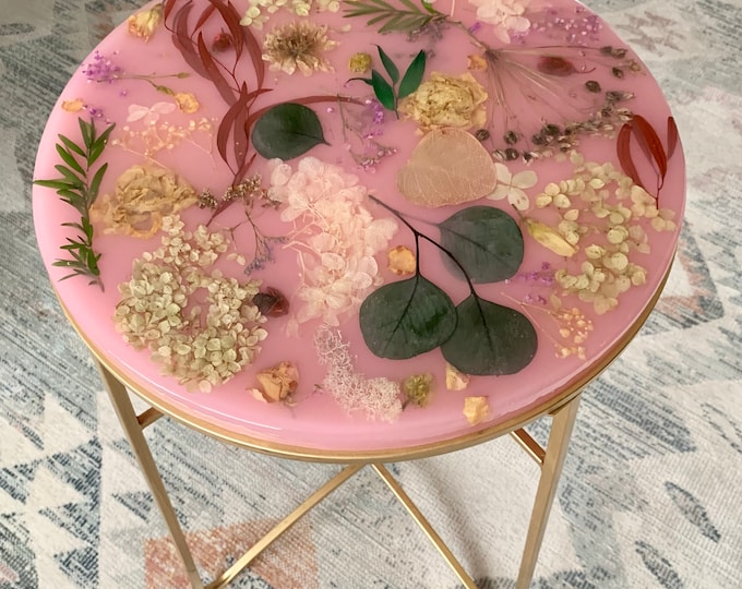 Pink Floral Resin Coffee Table With Gold Metal Legs - Etsy