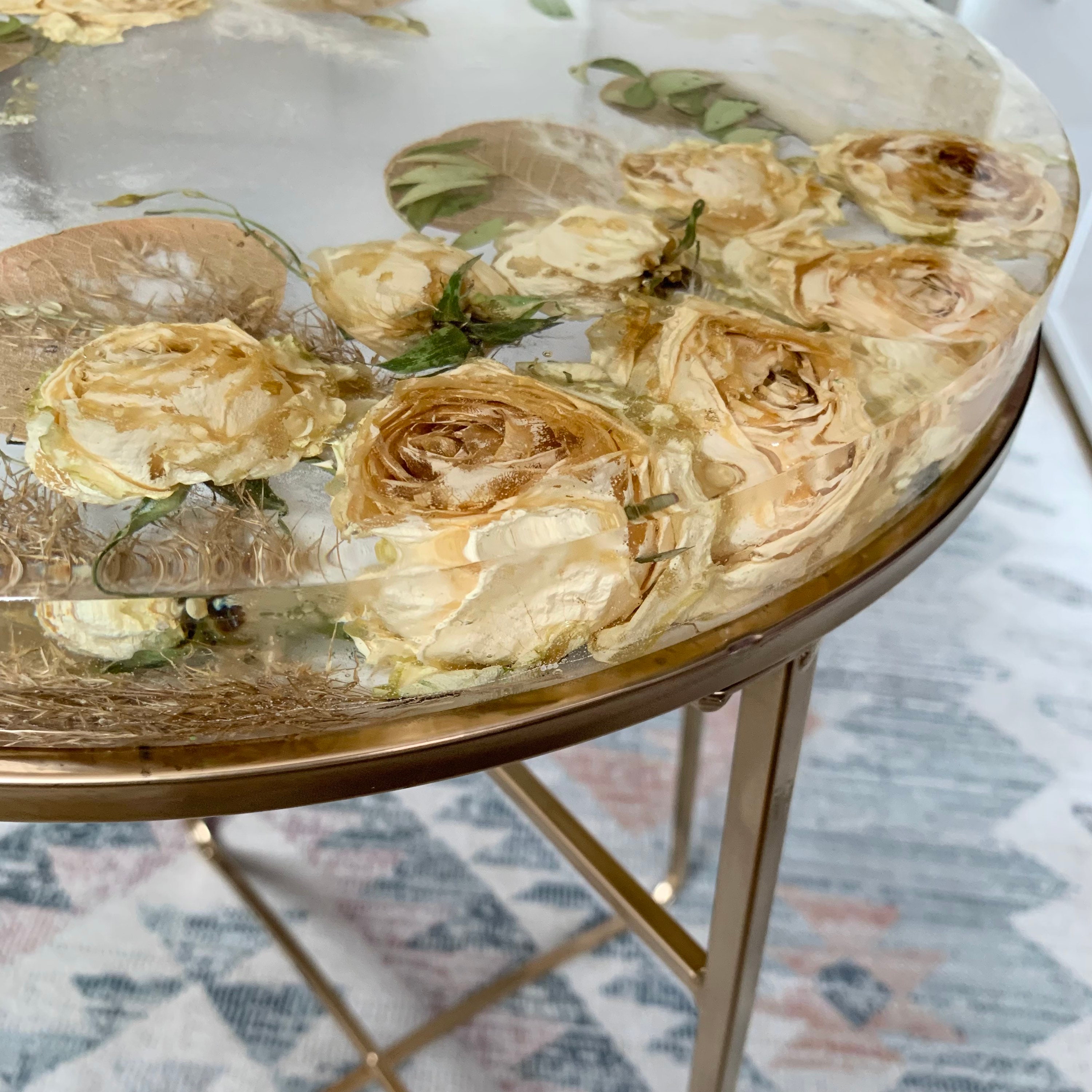 Bohemian Roses Floral Resin Coffee Table With Gold Metal - Etsy