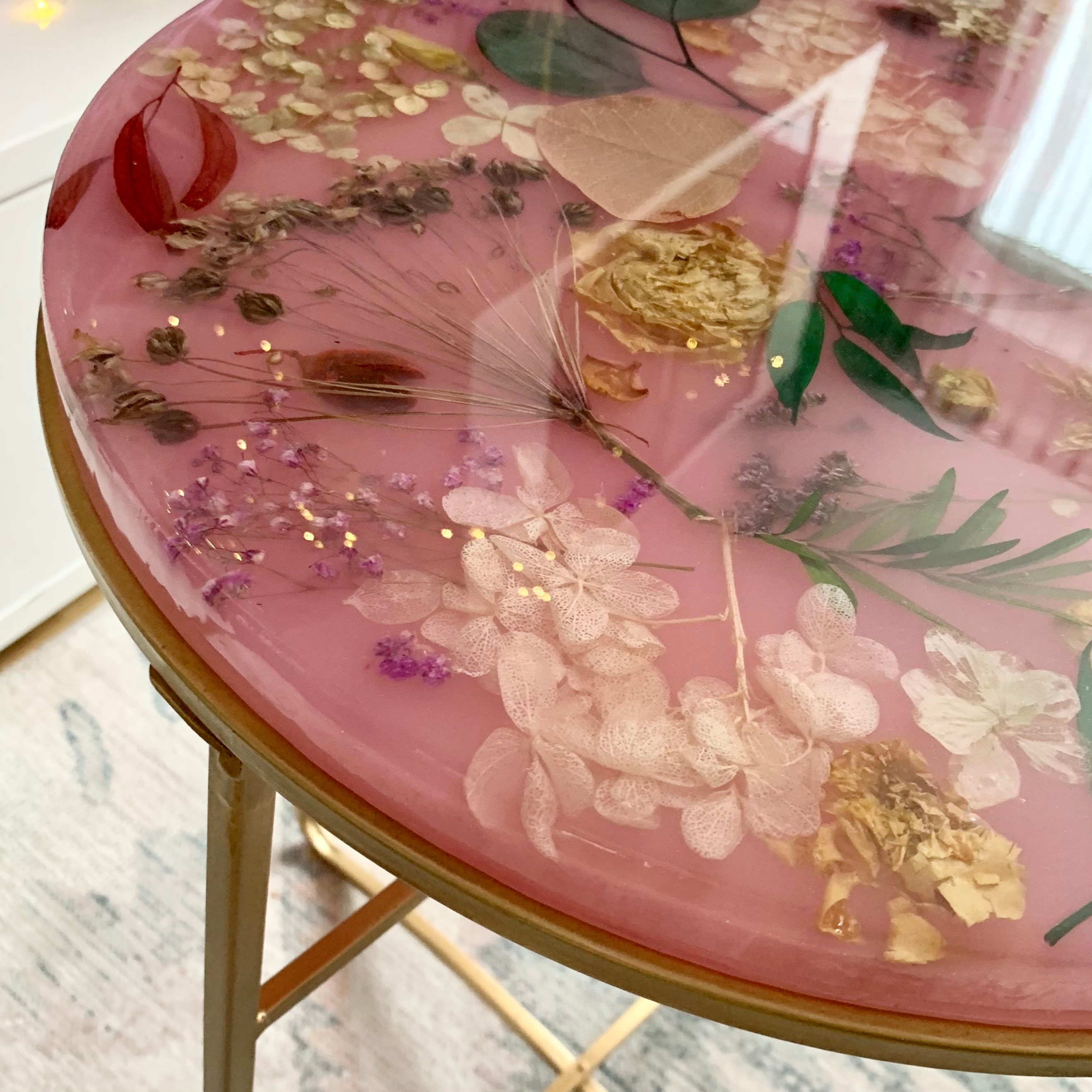 Pink Floral Resin Coffee Table With Gold Metal Legs - Etsy