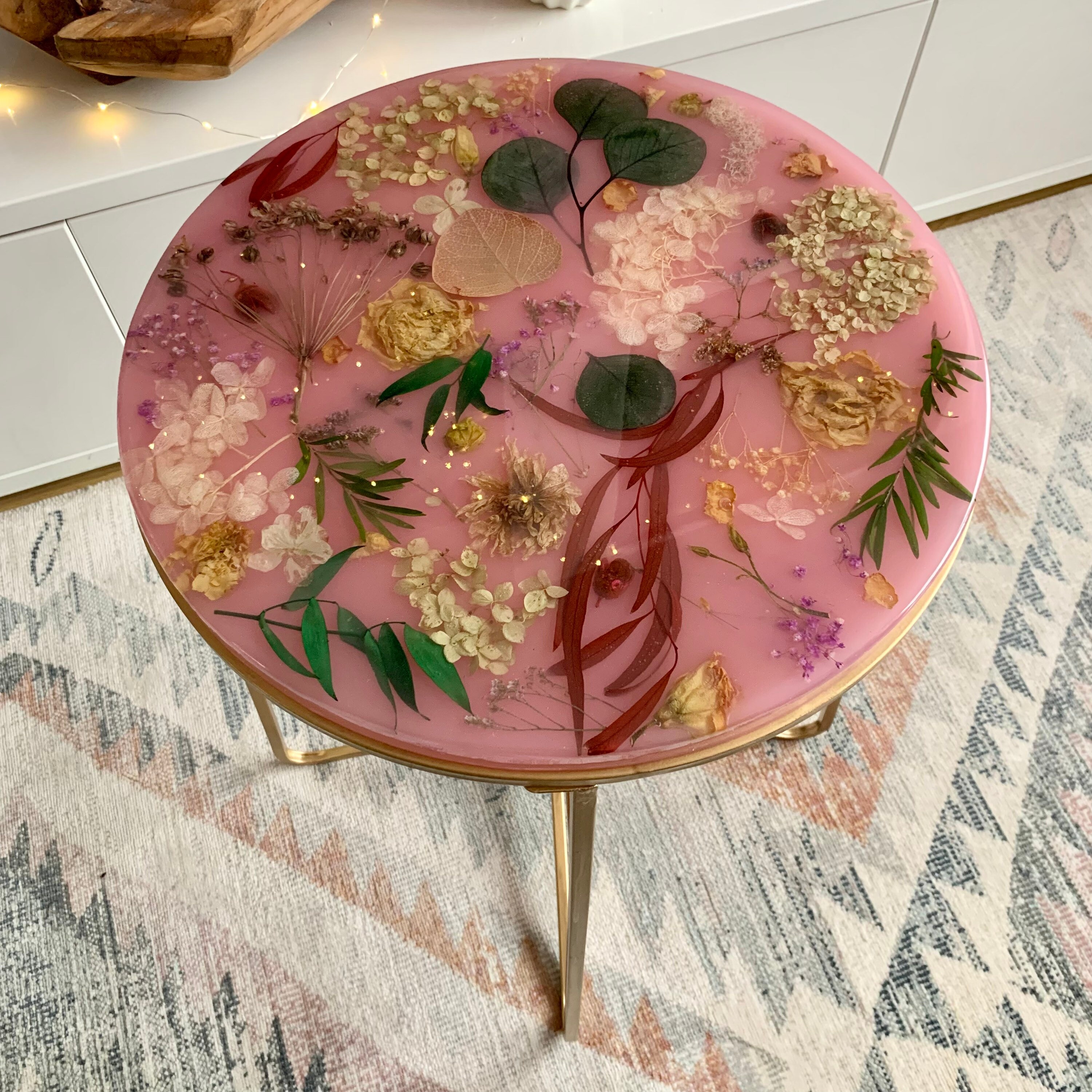 Pink Floral Resin Coffee Table With Gold Metal Legs - Etsy