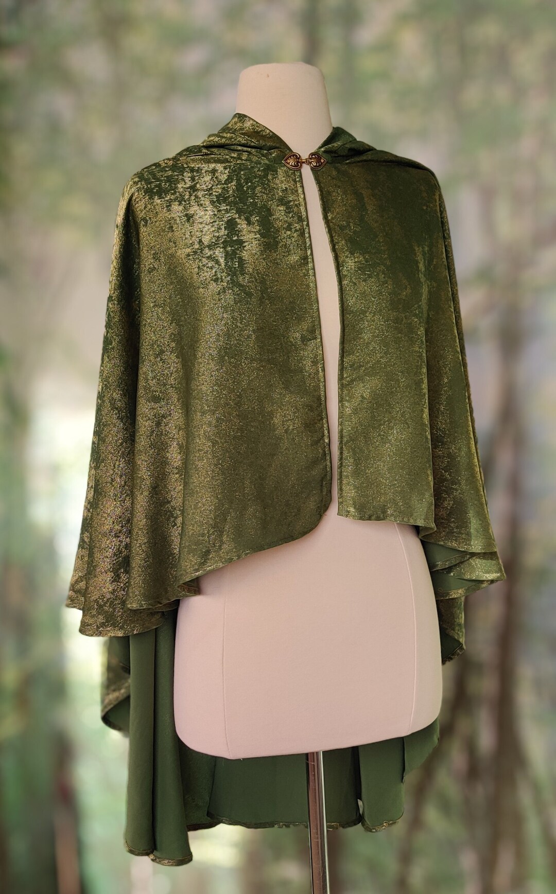 Elven Hooded Cape Green and Shimmering Gold Fantasy-larp - Etsy