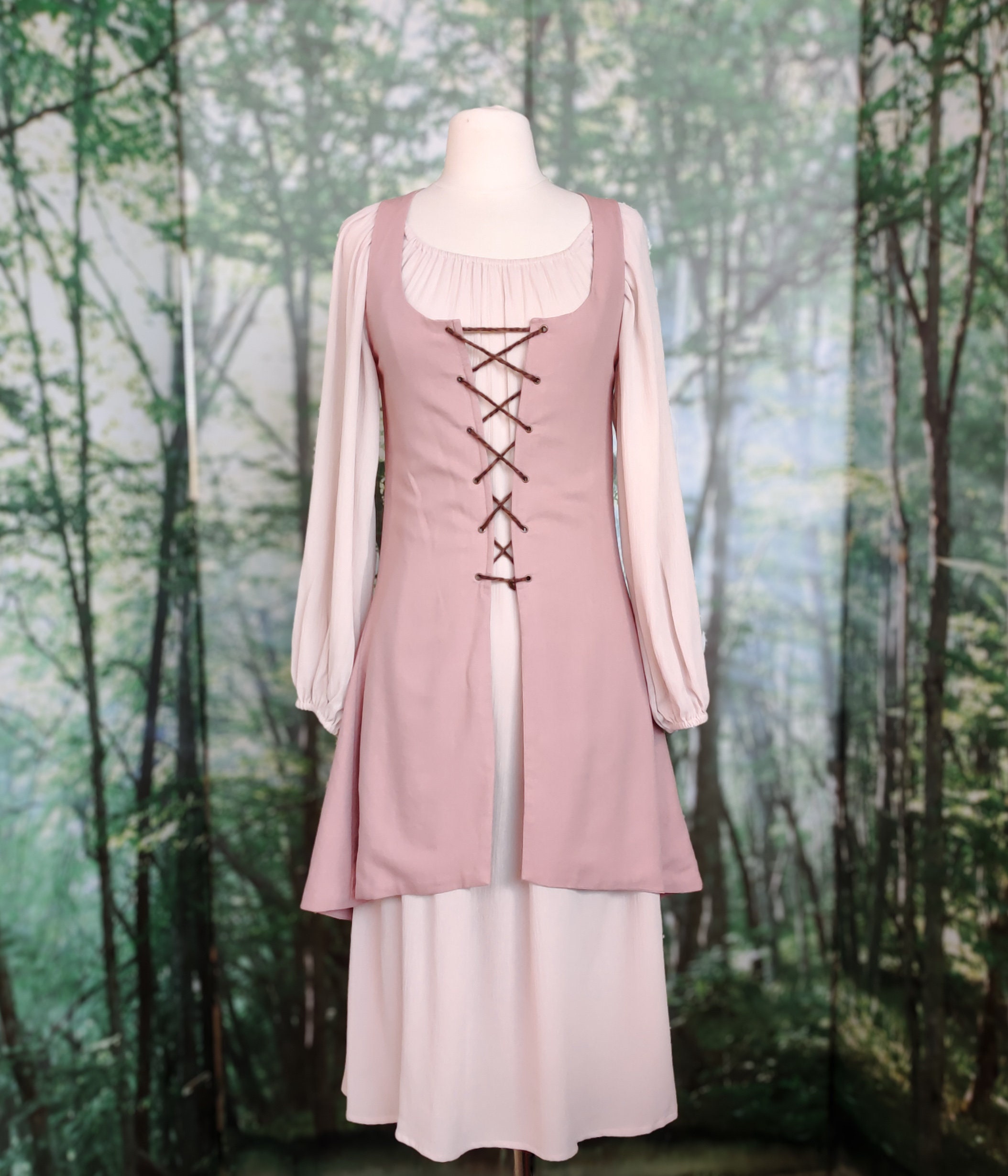 Dusty Rose Linen Fantasy Lace up Overdress/surcoat Fantasy Historia - Etsy