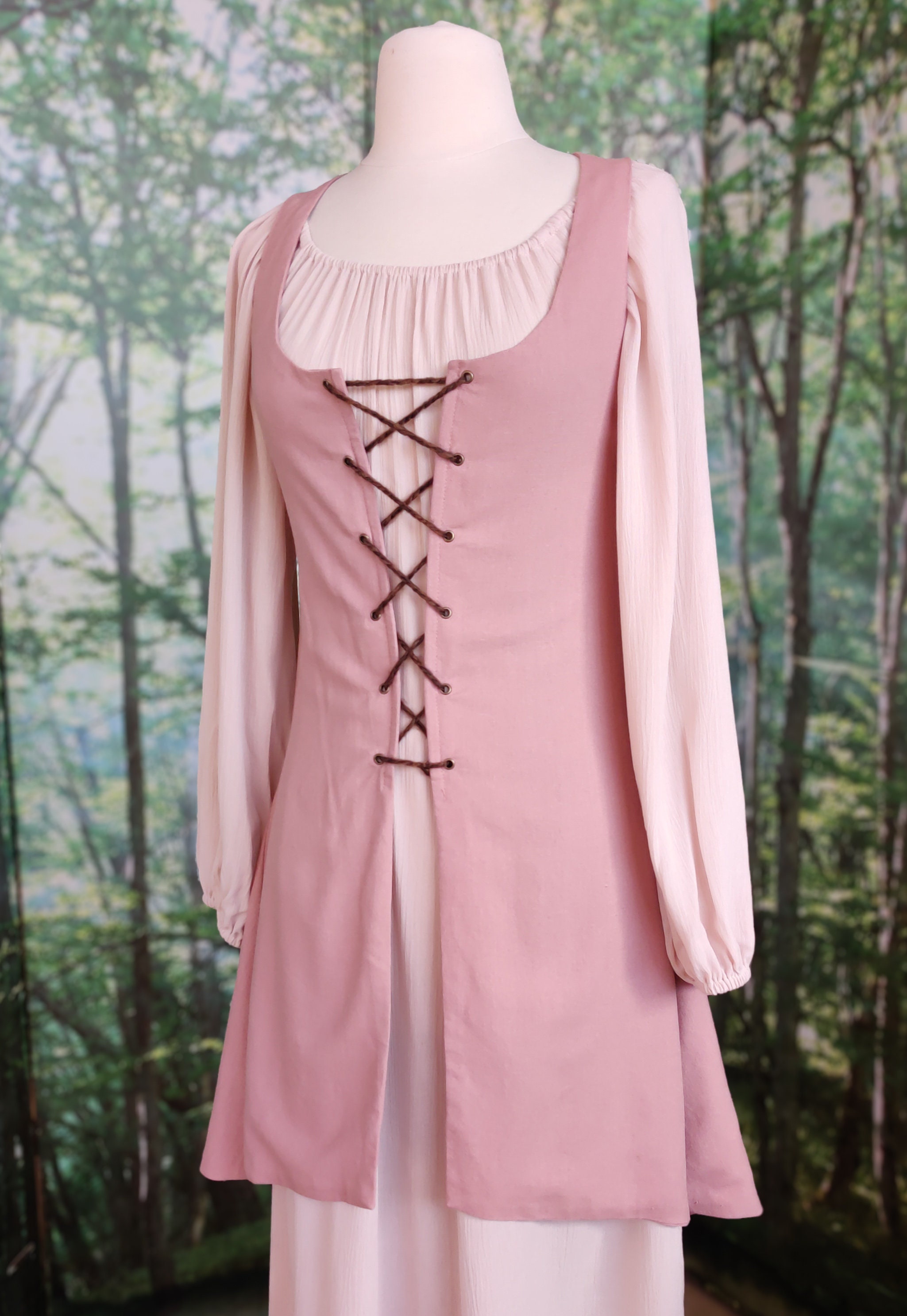 Dusty Rose Linen Fantasy Lace up Overdress/surcoat Fantasy Historia - Etsy