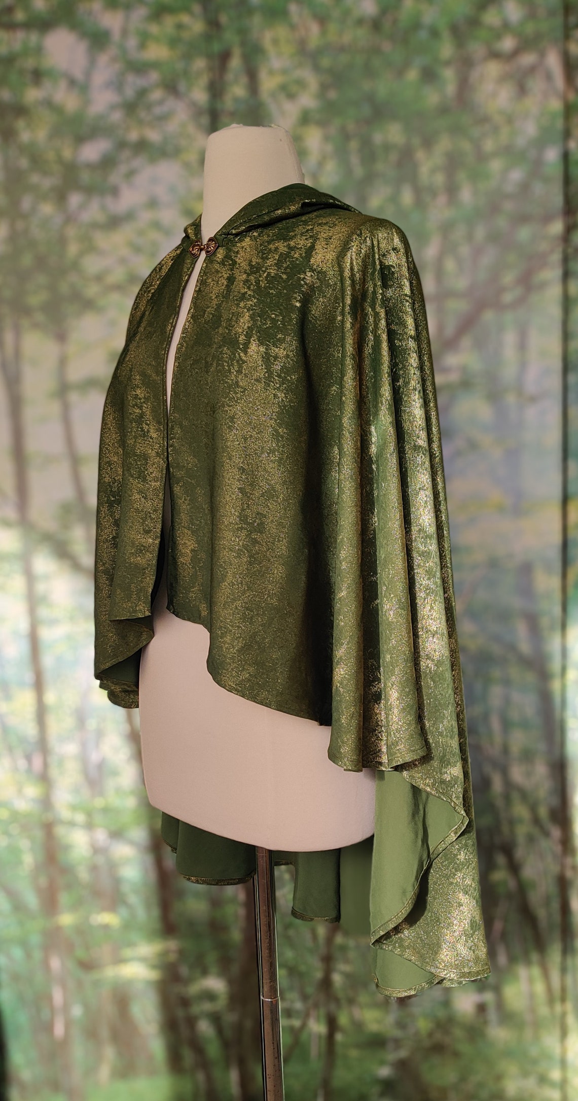 Elven Hooded Cape Green and Shimmering Gold Fantasy-larp - Etsy
