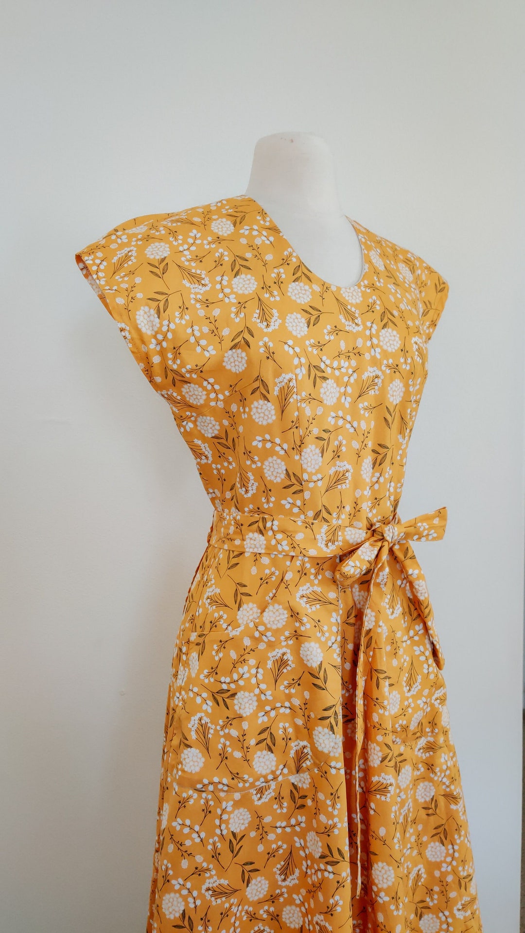 Marigold Floral Swirl Style Wrap Dress 1950s Cotton Day Dress - Etsy
