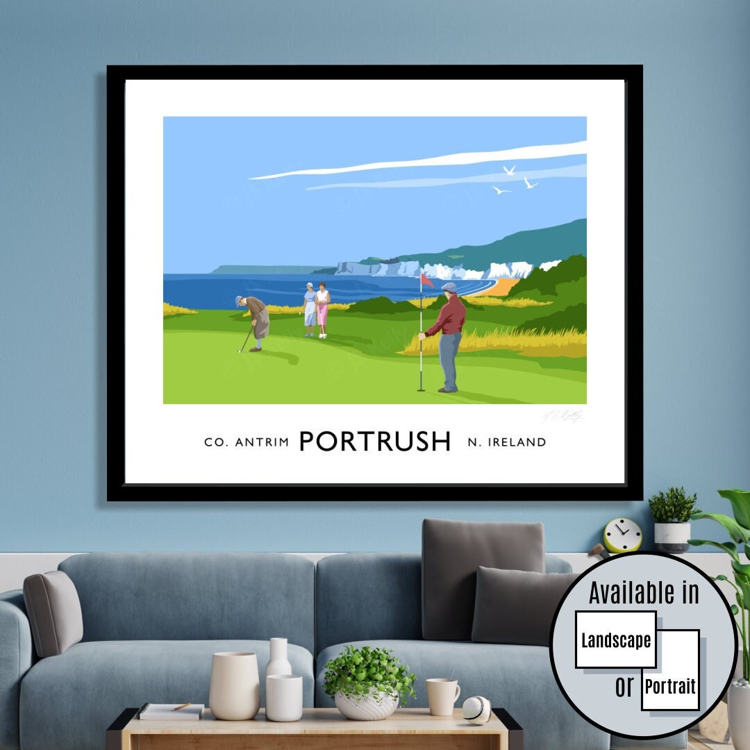 Golf at Portrush - Vintage Style Railway Travel Poster Art of Northern ...
