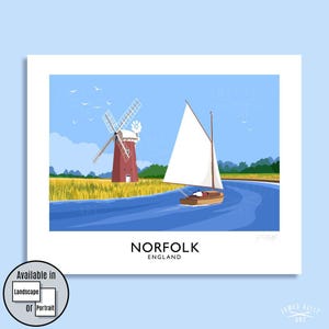 Norfolk Broads, Norfolk, England, Travel Poster, Art Print, English ...