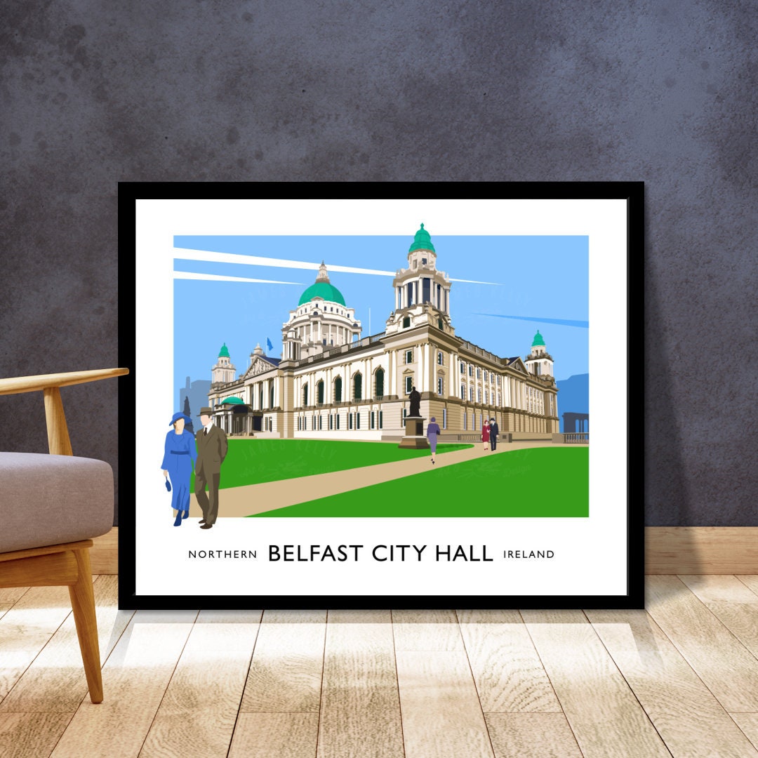 Belfast City Hall, Belfast, Northern Ireland, Travel Poster, Art Print ...