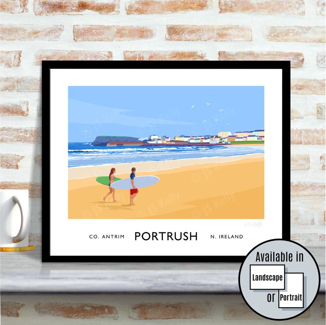 Portrush Surf Art Print: Northern Ireland Travel Poster - Etsy UK