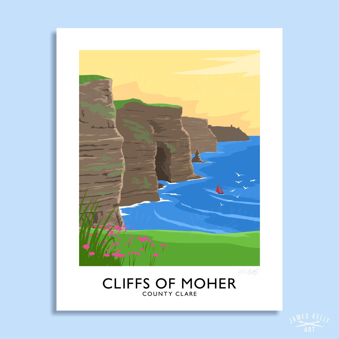 Cliffs of Moher County Clare Ireland Travel Poster Art - Etsy UK