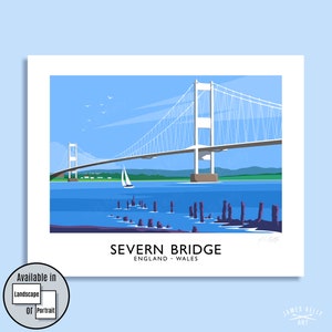 Severn Bridge, Travel Poster, Art Print, River Severn, England, Wales ...