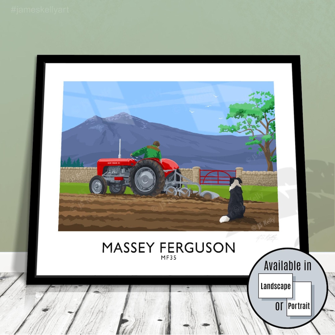 Massey Ferguson MF35 Tractor Ploughing, Fergie Poster Art Print, Farmer ...