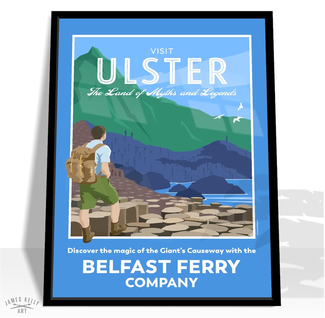 Ulster Retro Travel Poster Featuring the Giant's Causeway, Northern Ireland - Etsy
