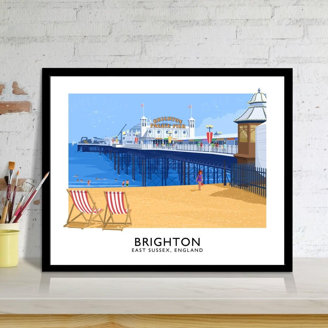 Brighton Pier Art Print: Vintage Travel Poster, East Sussex - Etsy