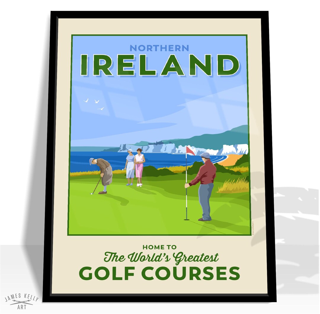 Golfing in Northern Ireland Retro Poster Art Print Featuring Royal ...