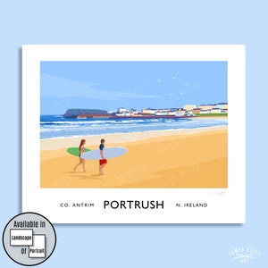 Portrush Surf Art Print: Northern Ireland Travel Poster - Etsy UK