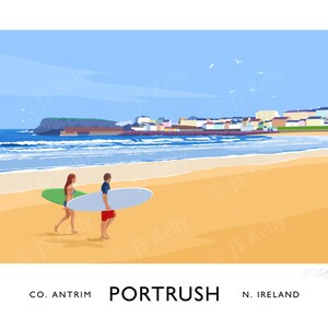 Portrush Surf Art Print: Northern Ireland Travel Poster - Etsy UK