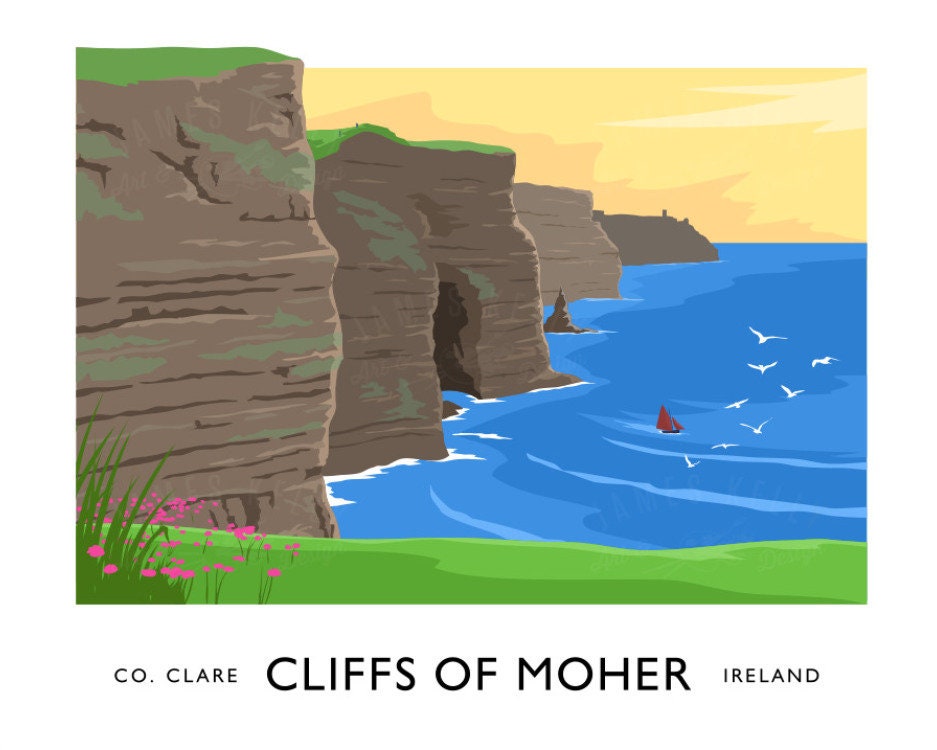 Cliffs of Moher County Clare Ireland Travel Poster Art - Etsy UK