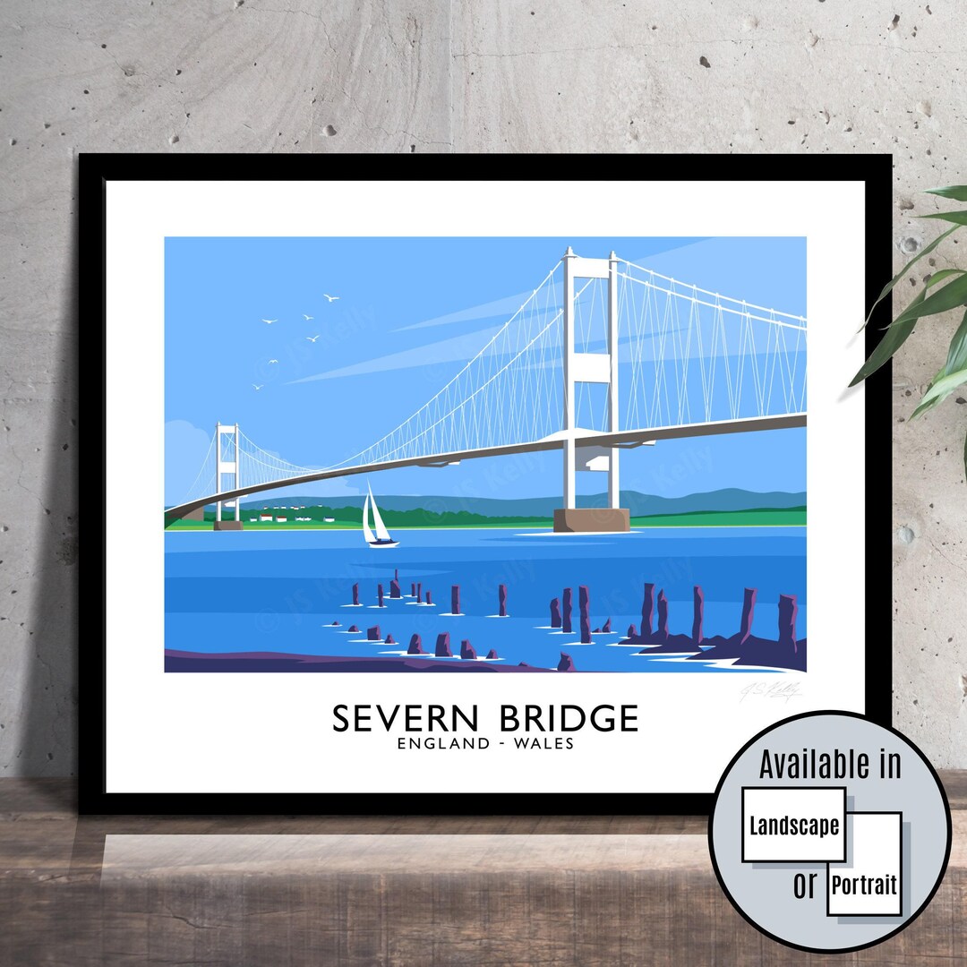 Severn Bridge, Travel Poster, Art Print, River Severn, England, Wales ...