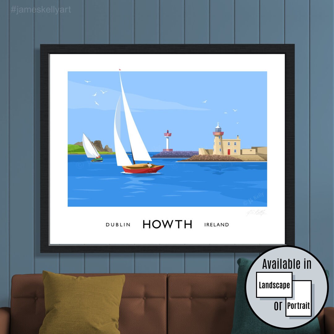 Howth Harbour Lighthouse Art Print: Dublin, Ireland Travel Poster - Etsy