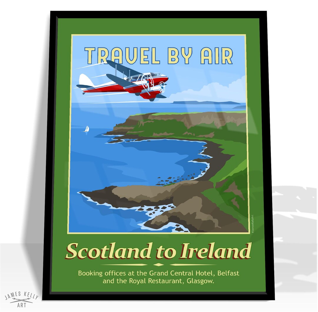 Travel to Ireland by Air Retro Poster, Art Print of a De Havilland ...
