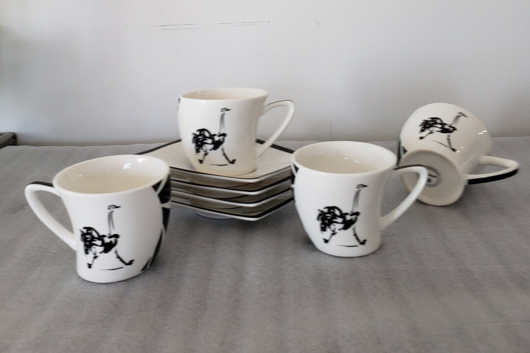 The Black Ostrich, Pablo Picasso, Coffee Cup With Saucer, Set of 4, 4 ...