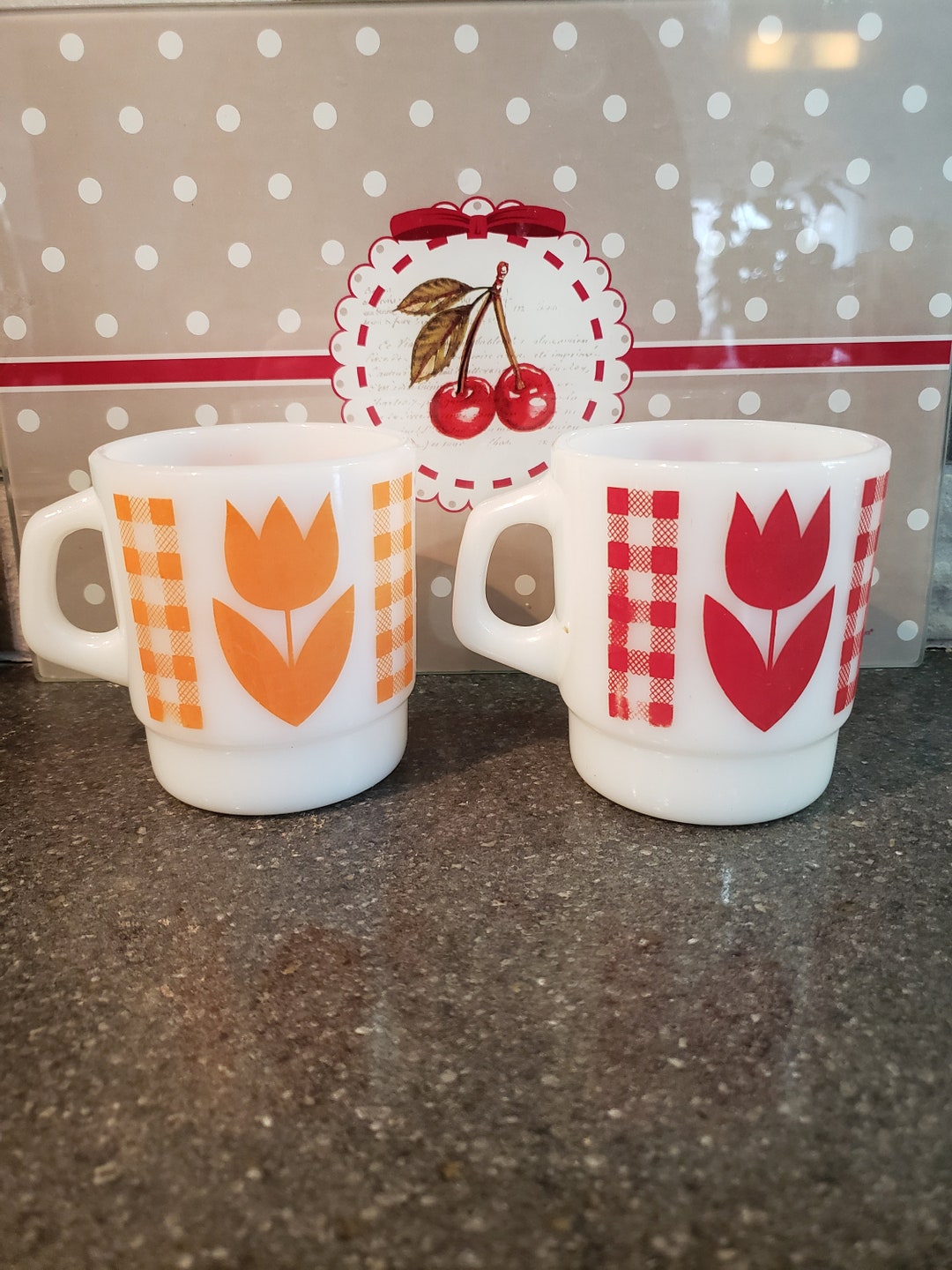 2 Termocrisa Mug, Tulip, Red and Orange, Vintage, Milk Glass, - Etsy