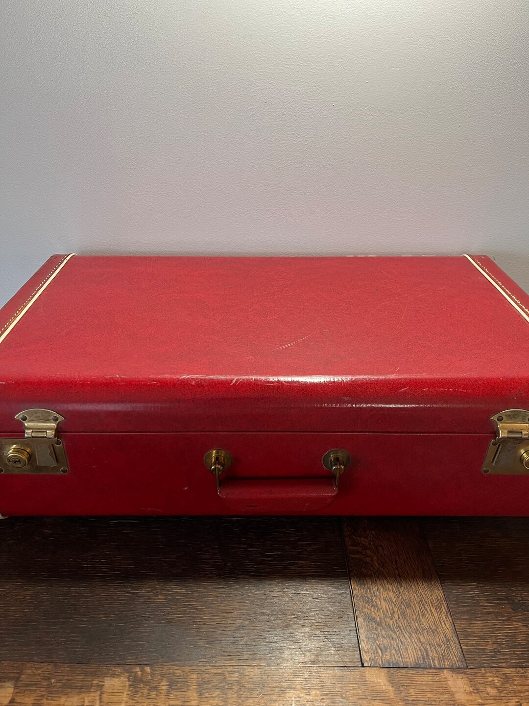 Red Real Leather Suitcase for Traveling Mcm Leather Suitcase - Etsy