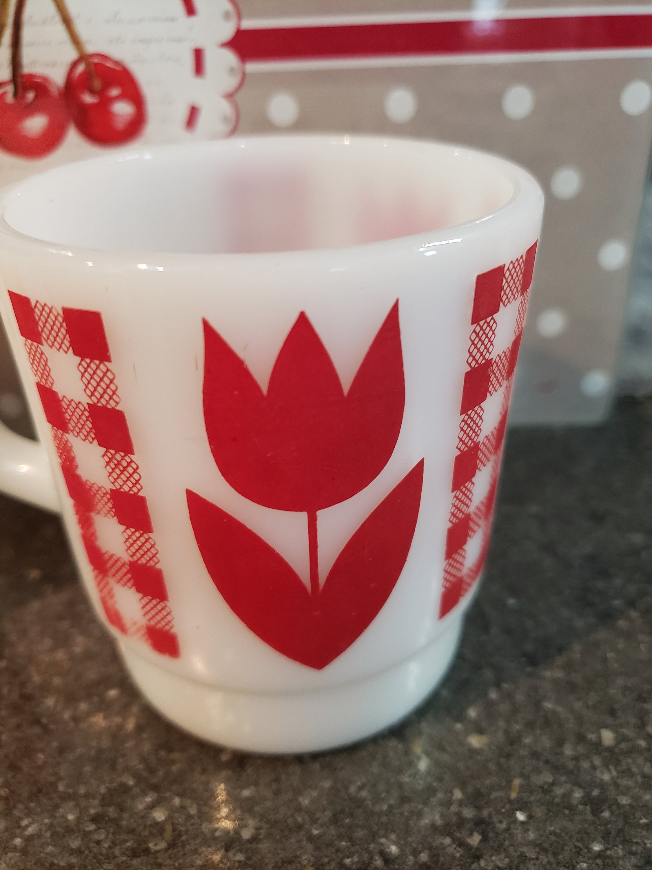 2 Termocrisa Mug, Tulip, Red and Orange, Vintage, Milk Glass, - Etsy