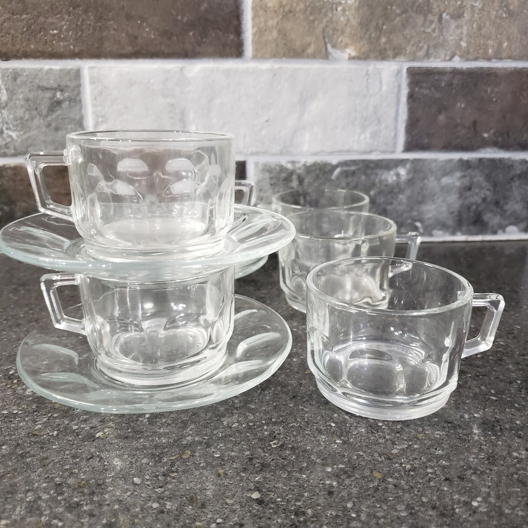Espresso Set, Arcoroc Cups and Saucer, Clear Glass, Set of 6 Espresso ...