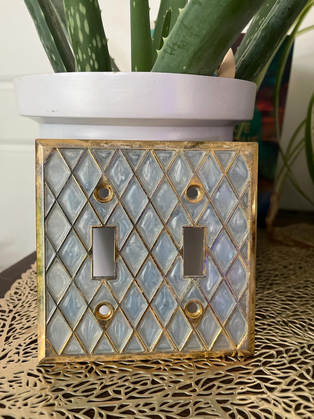 1950s LOSANGE Model Switch Plate, Double Entry, Gold and Pearly Blue ...