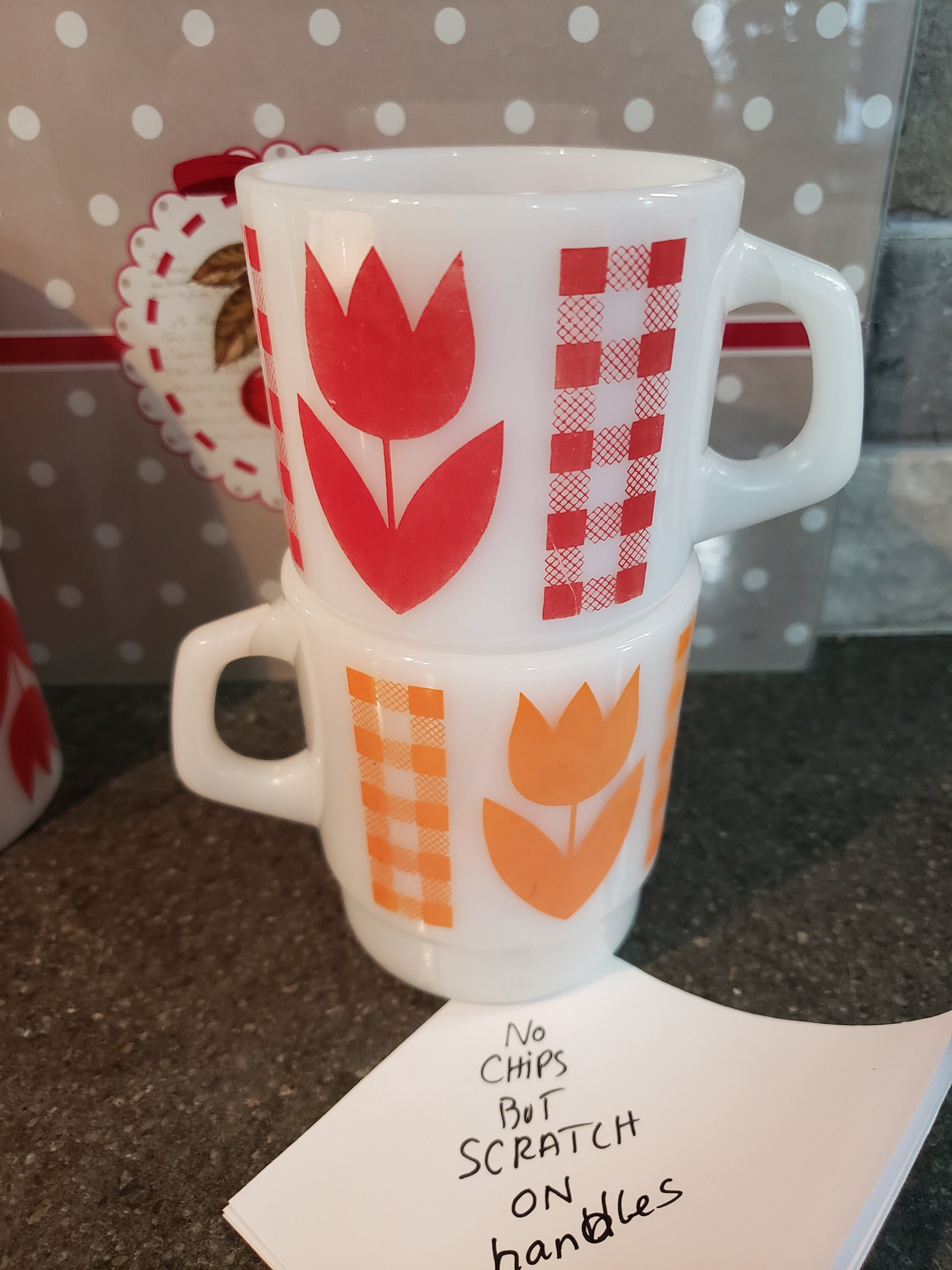 Home & Living Mugs 2 Termocrisa Tulip & Plaid Milk Glass Mugs Set ...