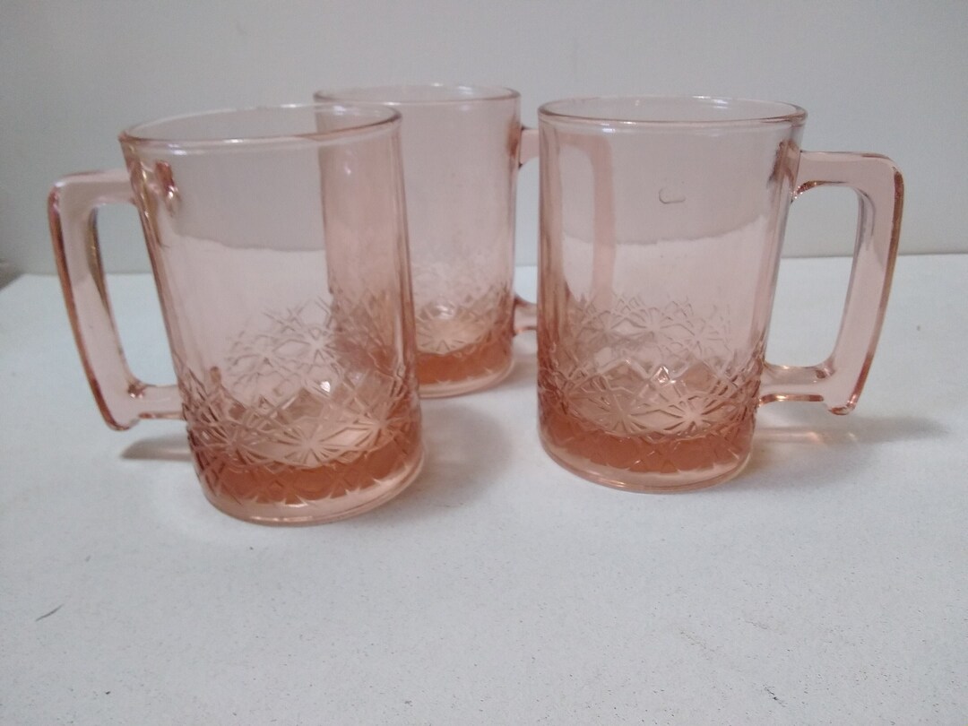 3 Pink Glass Cups, Pink Glass Mugs, Vintage, Kedaung Group, Indonesia ...
