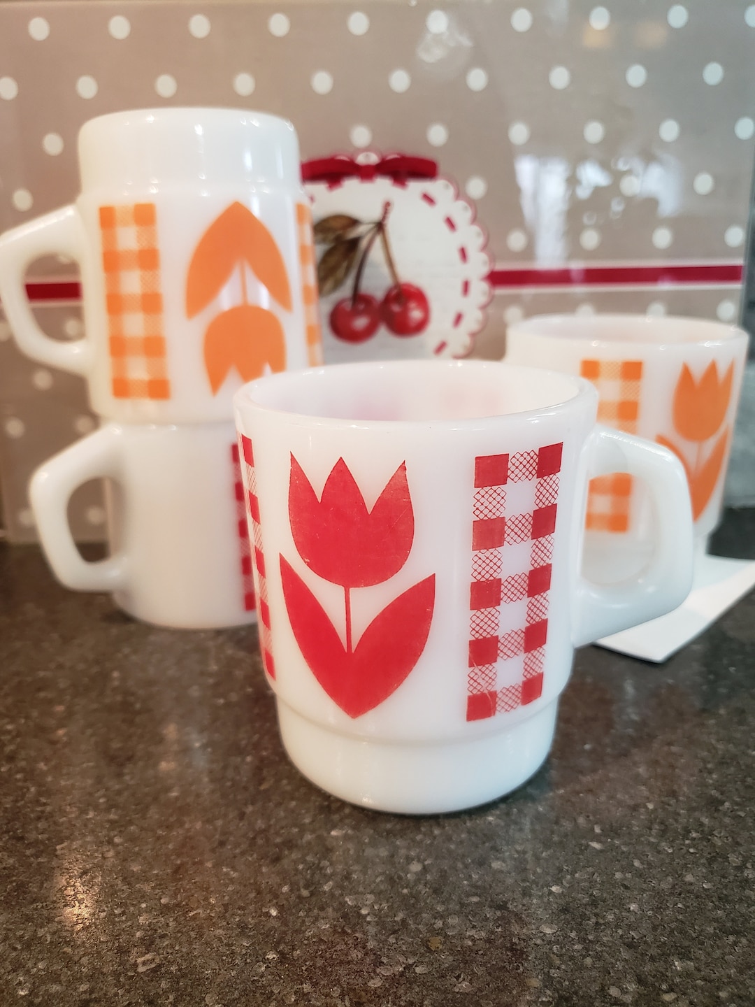 2 Mugs Termocrisa Vintage Red and Orange Tulip - Etsy